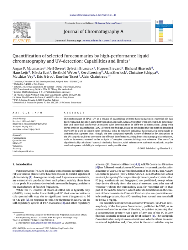 (PDF) Quantification of selected furocoumarins by high-performance liquid chromatography and UV ...