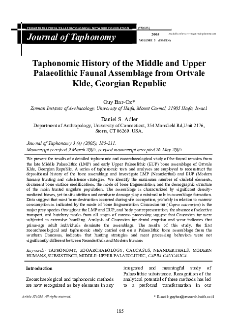 (PDF) Taphonomic History of the Middle and Upper Palaeolithic Faunal ...