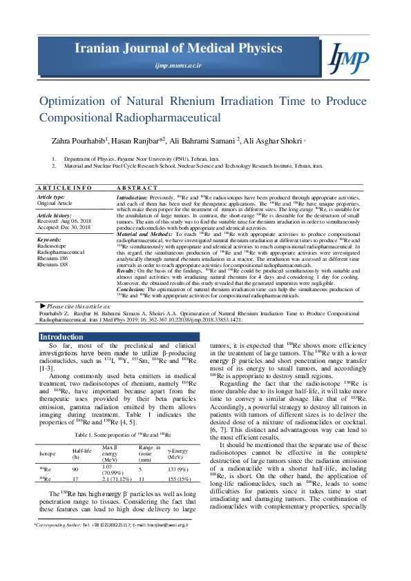 (PDF) Experimental and theoretical study of rhenium radioisotopes production for manufacturing ...