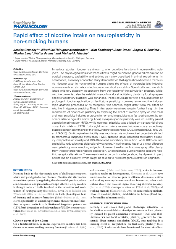 (PDF) Rapid Effect of Nicotine Intake on Neuroplasticity in Non-Smoking ...