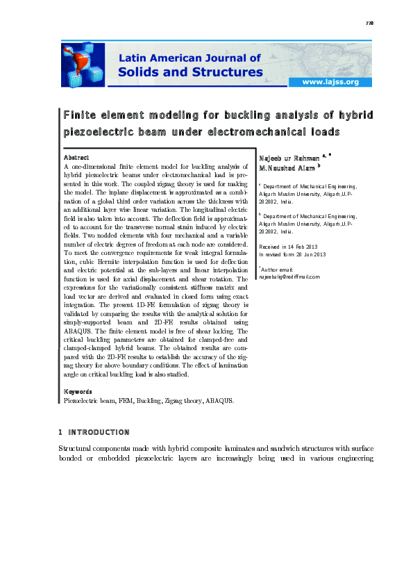 (PDF) Finite element modeling for buckling analysis of hybrid piezoelectric beam under ...