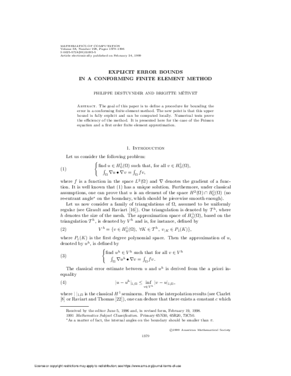 Pdf Explicit Error Bounds In A Conforming Finite Element Method