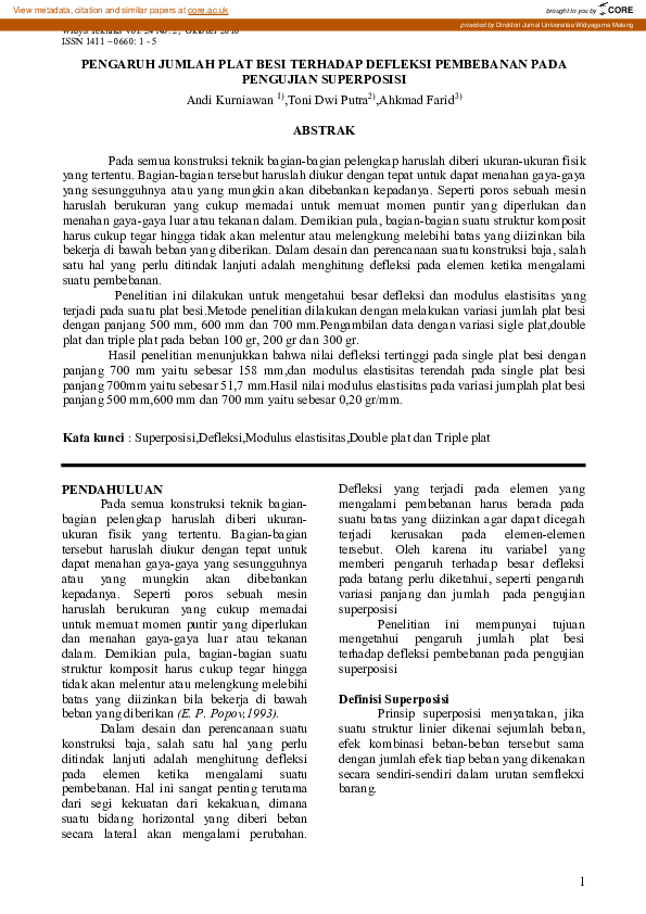 (PDF) Pengaruh Jumlah Plat Besi Terhadap Defleksi Pembebanan Pada ...