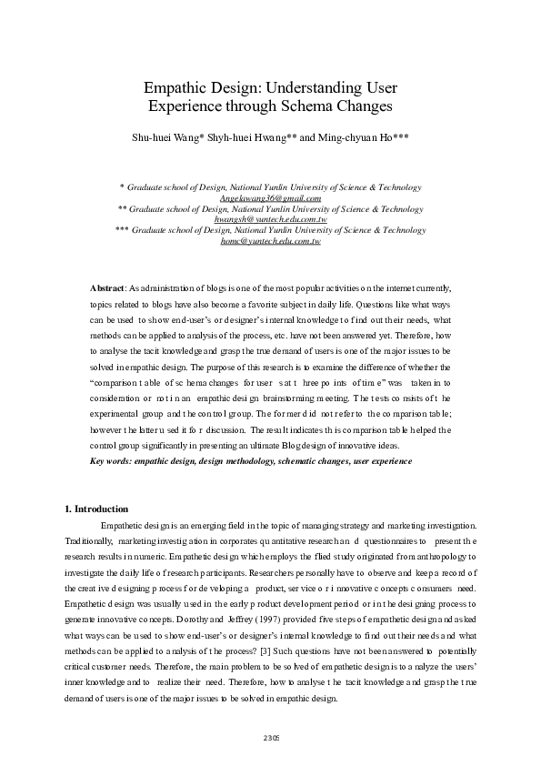 (PDF) Empathic Design: Understanding User Experience Through Schema Changes and Innovative Design