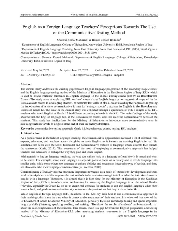 (PDF) English as a Foreign Language Teachers’ Perceptions Towards The ...