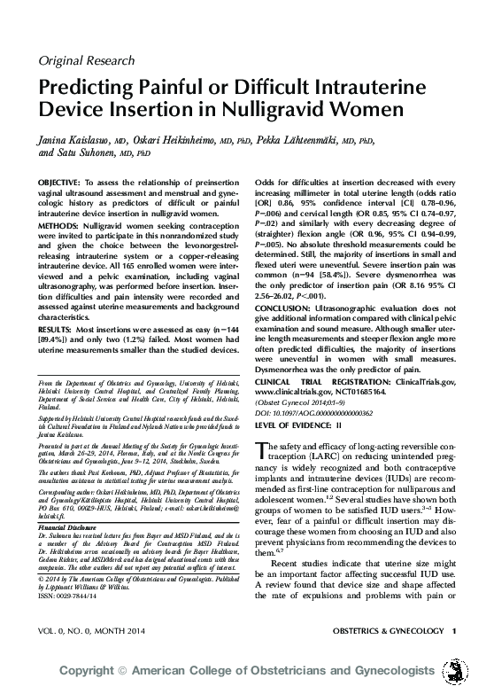 (PDF) Predicting painful or difficult intrauterine device insertion in ...
