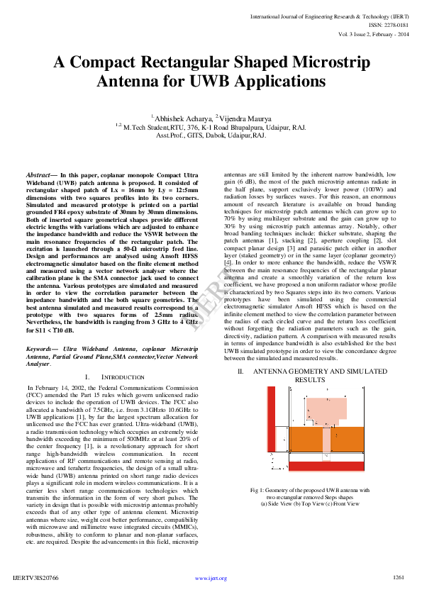 (PDF) A Compact Rectangular Shaped Microstrip Antenna for UWB Applications