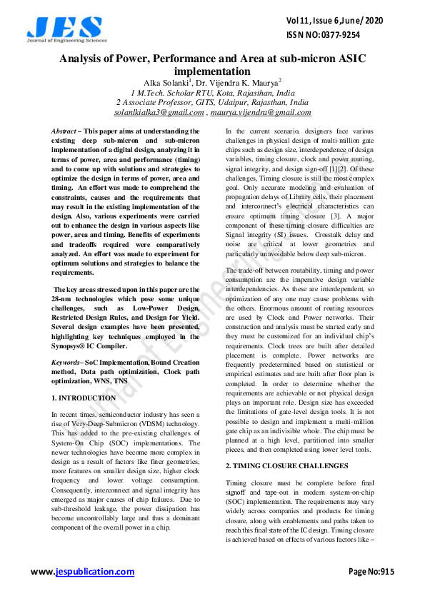 (PDF) Analysis of Power, Performance and Area at sub-micron ASIC ...