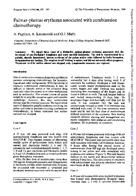 (PDF) Palmar-plantar erythema associated with combination chemotherapy