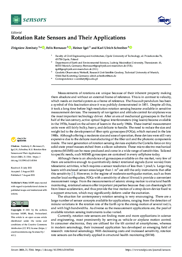 (PDF) Rotation Rate Sensors and Their Applications