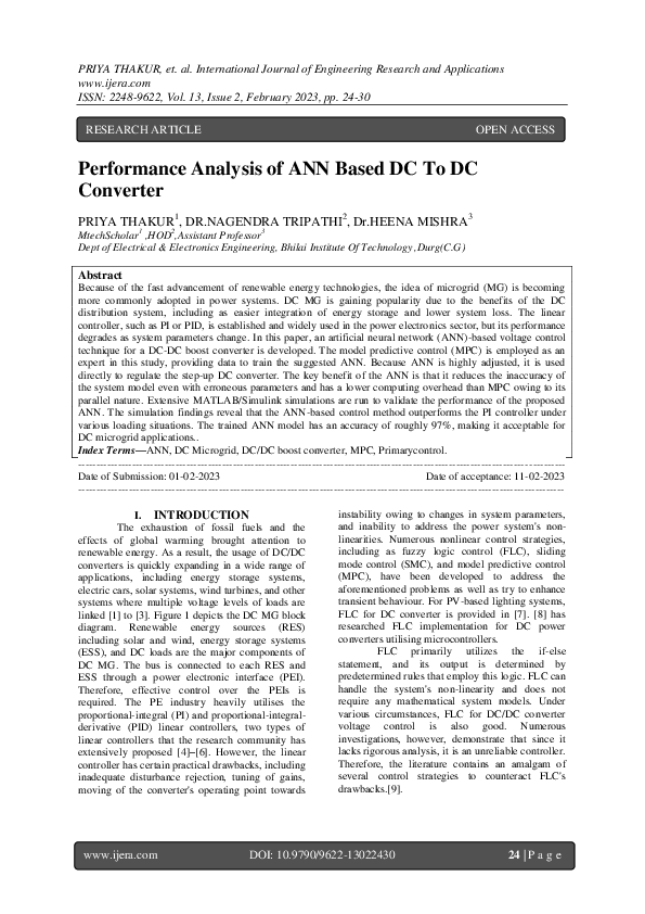 (PDF) Performance Analysis of ANN Based DC To DC Converter