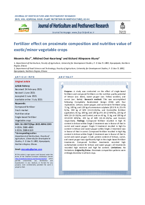 (PDF) Fertilizer effect on proximate composition and nutritive value of ...