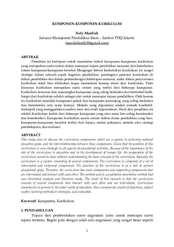 (PDF) KOMPONEN-KOMPONEN KURIKULUM