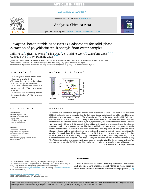 Pdf Hexagonal Boron Nitride Nanosheets As Adsorbents For Solid Phase Extraction Of