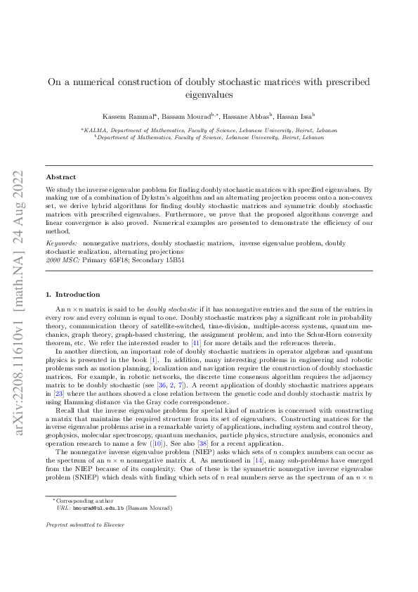 (PDF) On a numerical construction of doubly stochastic matrices with ...