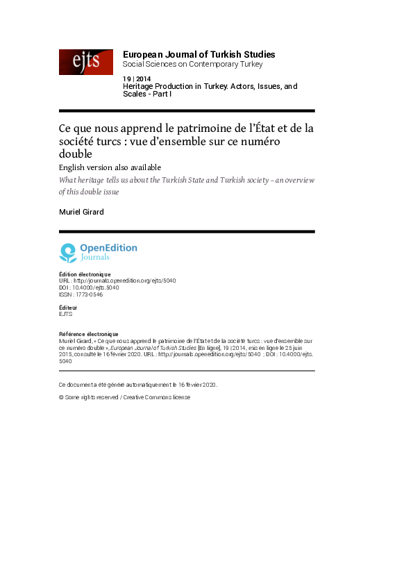 (PDF) Ce que nous apprend le patrimoine de l’État et de la société turcs : vue d’ensemble sur ce ...