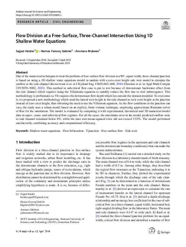(PDF) Flow Division at a Free-Surface, Three-Channel Intersection Using ...