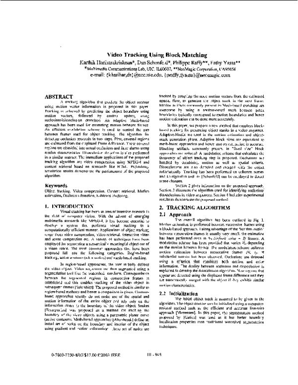 (PDF) Video tracking using block matching