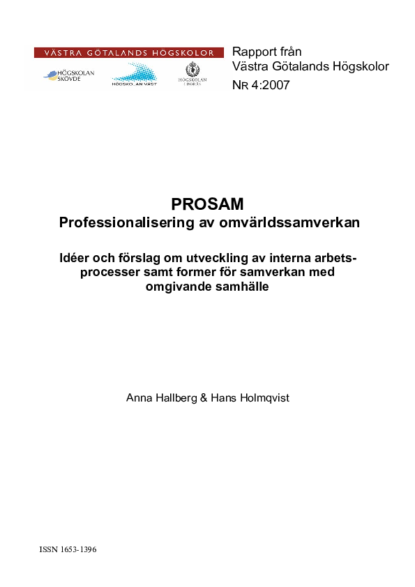 (PDF) PROSAM-Professionalisering av omvärldssamverkan: Idéer och ...