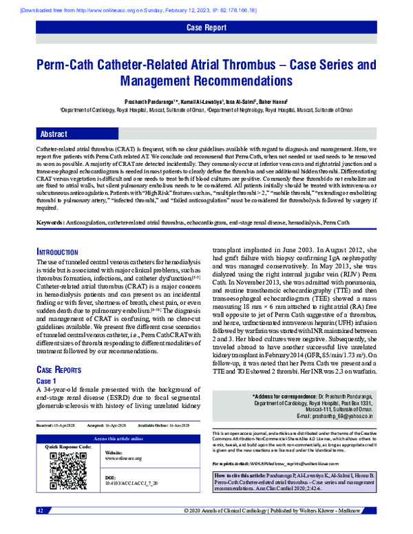 (PDF) Perm-Cath catheter-related atrial thrombus – Case series and ...