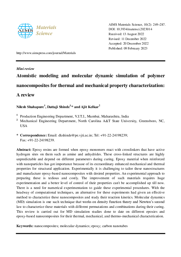 Pdf Atomistic Modeling And Molecular Dynamic Simulation Of Polymer