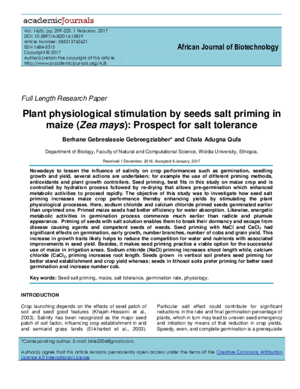 (PDF) Plant physiological stimulation by seeds salt priming in maize ...