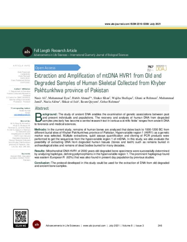 (PDF) Extraction and Amplification of mtDNA HVR1 from Old and Degraded ...