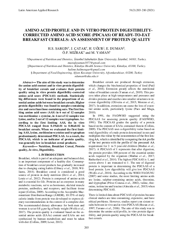 (PDF) Amino Acid Profile and in Vitro Protein Digestibility-Corrected ...