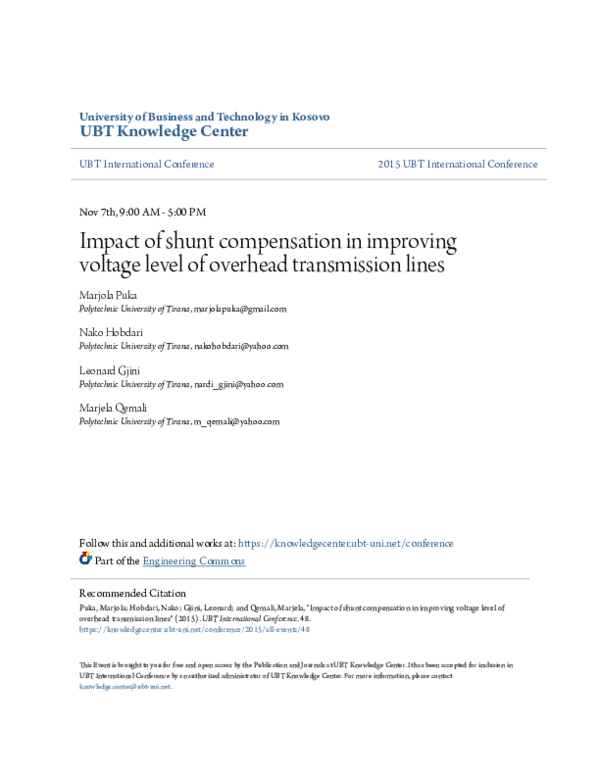 (PDF) Impact of shunt compensation in improving voltage level of ...