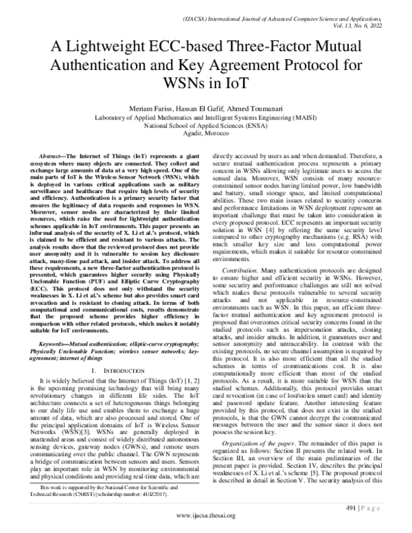 (PDF) A Lightweight ECC-based Three-Factor Mutual Authentication and Key Agreement Protocol for ...