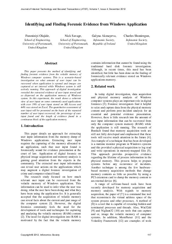 (PDF) Identifying and Finding Forensic Evidence From Windows ...