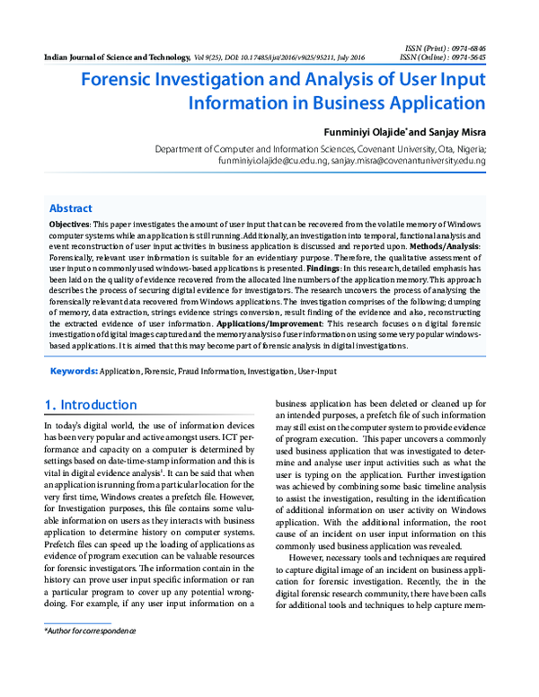 (PDF) Forensic Investigation and Analysis of User Input Information in Business Application