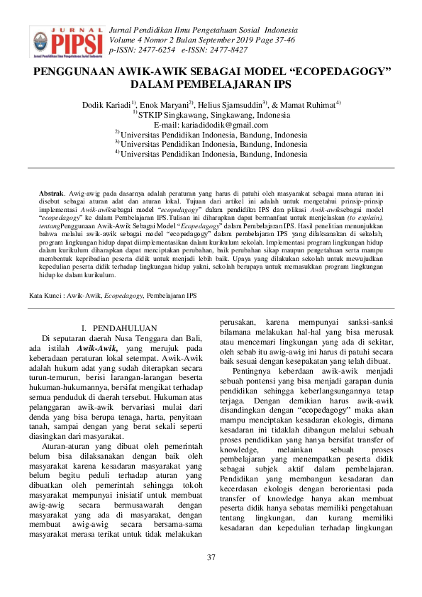 (PDF) Penggunaan Awik-Awik Sebagai Model “Ecopedagogy” Dalam ...