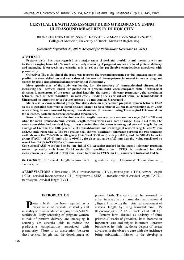 (PDF) Cervical Length Assessment during Pregnancy Using Ultrasound ...