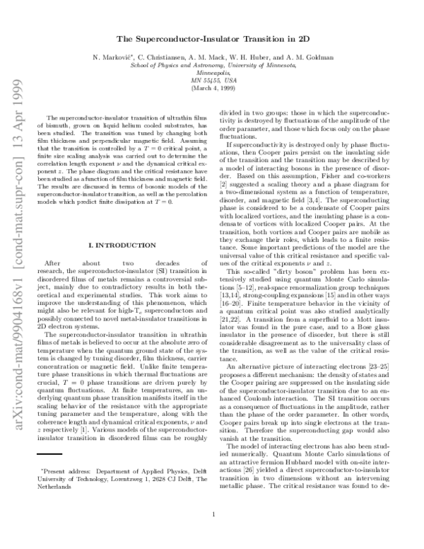 (PDF) The Superconductor-Insulator Transition in 2D
