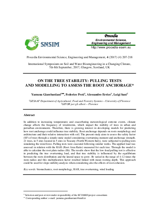 (PDF) On the tree stability: Pulling tests and modelling to assess the ...