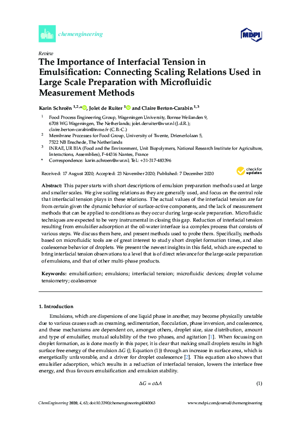 (PDF) The Importance of Interfacial Tension in Emulsification ... (PDF) The Importance of Interfacial Tension in Emulsification ...