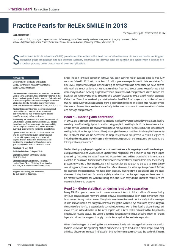 (PDF) Practice Pearls for ReLEx SMILE in 2018 | Dan Reinstein ...