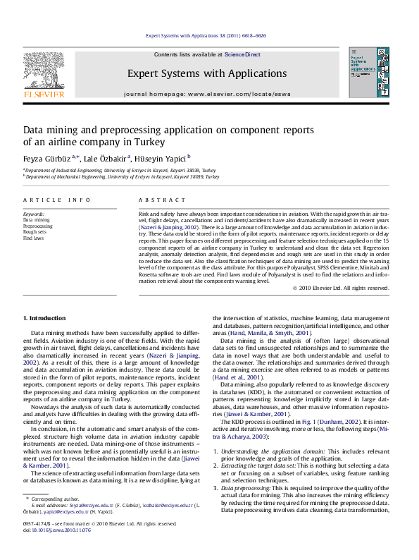 (PDF) Data mining and preprocessing application on component reports of an airline company in Turkey