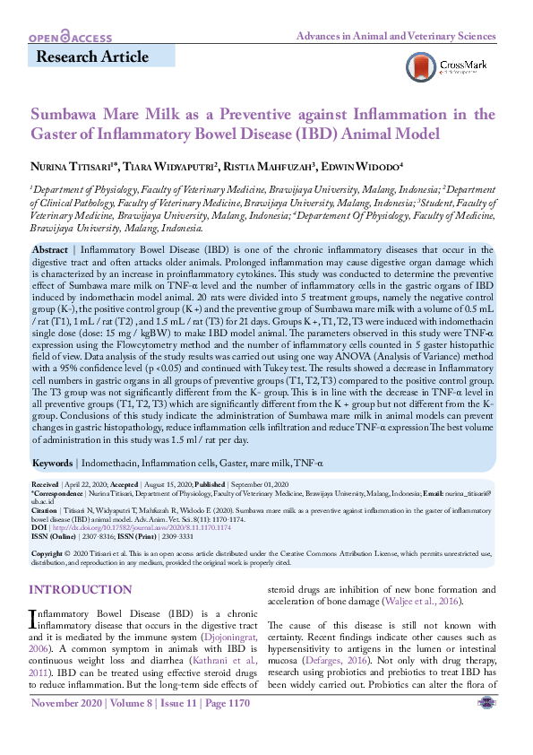 (PDF) Sumbawa Mare Milk as a Preventive against Inflammation in the ...