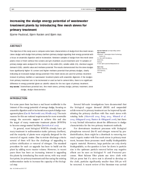 (PDF) Increasing the sludge energy potential of wastewater treatment ...