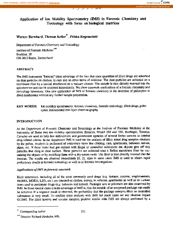 (PDF) Application of Ion Mobility Spectrometry (IMS) in forensic chemistry and toxicology with ...