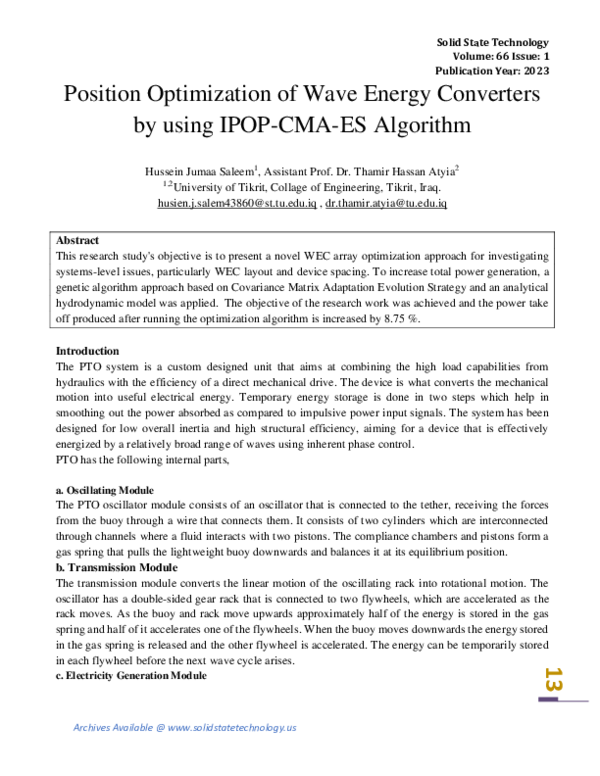 (PDF) General Review for Position Optimization of Wave Energy Converters