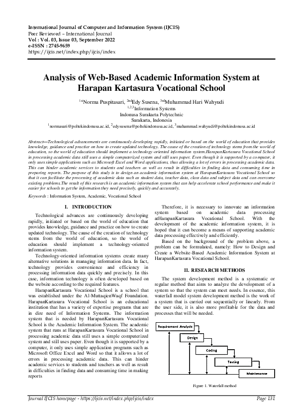 (PDF) Analysis of Web-Based Academic Information System at Harapan Kartasura Vocational School
