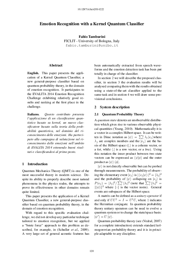 (PDF) Emotion Recognition with a Kernel Quantum Classifier