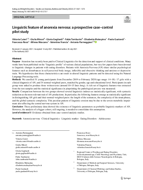 (PDF) Linguistic Feature of Anorexia Nervosa: A Prospective Case ...