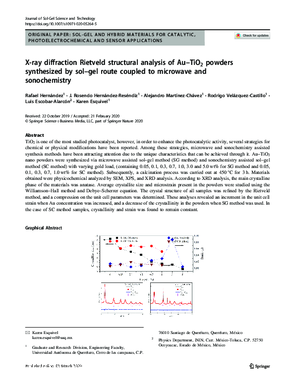 (PDF) X-ray diffraction Rietveld structural analysis of Au–TiO2 powders ...