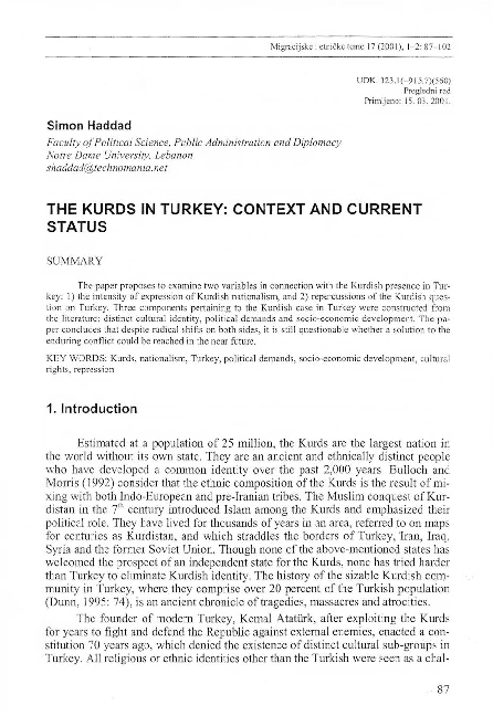 (PDF) The Kurds in Turkey: Context and Current Status | Simon Haddad ...