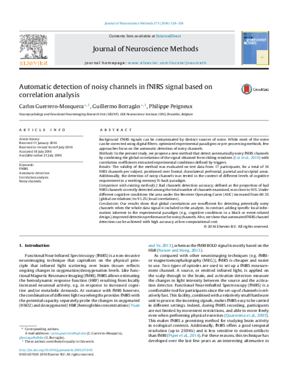 (PDF) Automatic detection of noisy channels in fNIRS signal based on correlation analysis