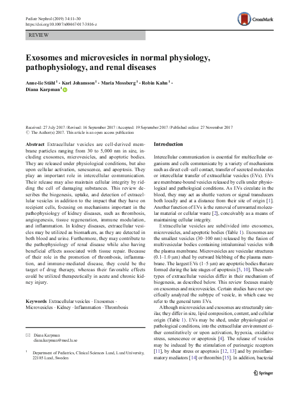 (PDF) Exosomes and microvesicles in normal physiology, pathophysiology ...